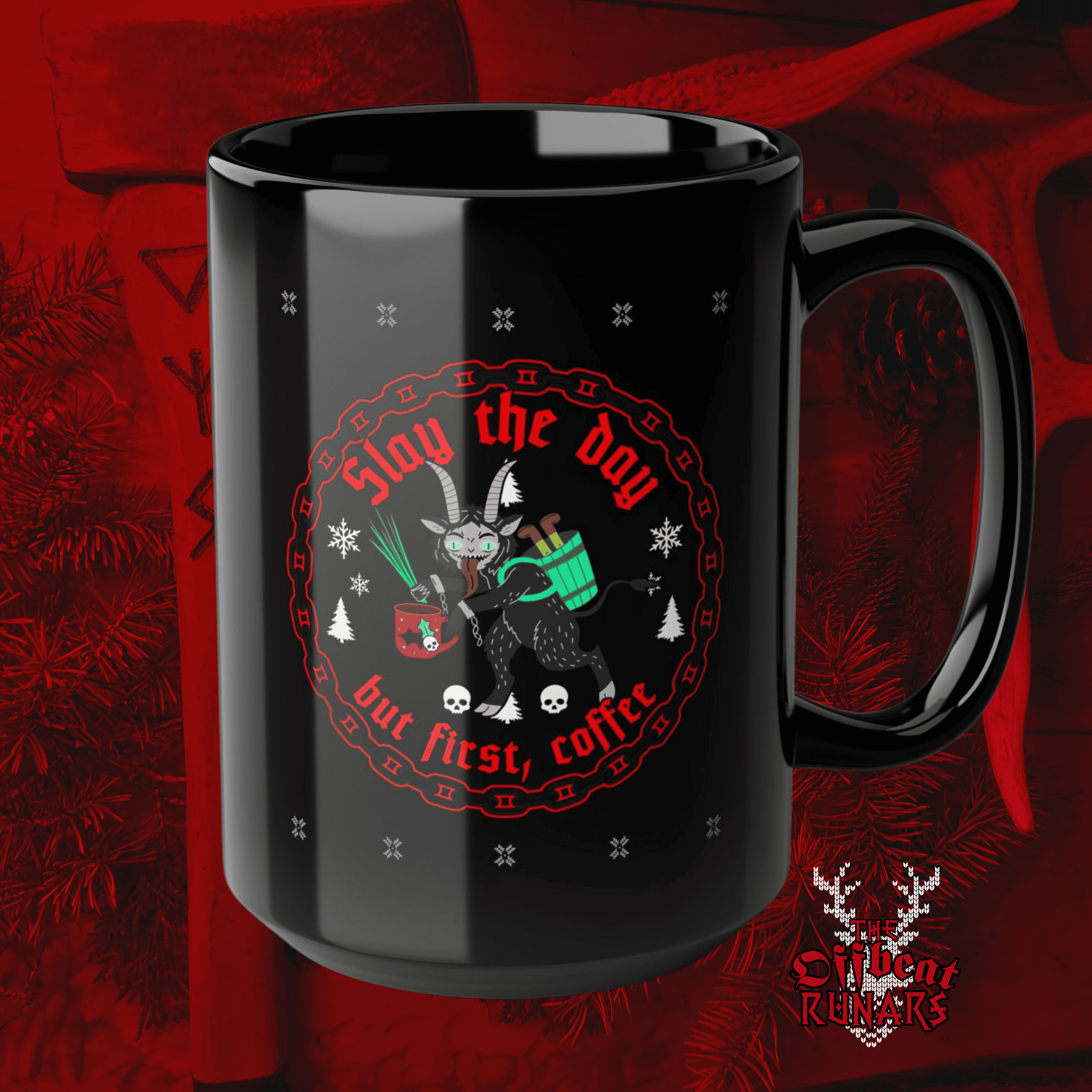 Slay the Day But first, Coffee Krampus Black Mug – La Völva Creations